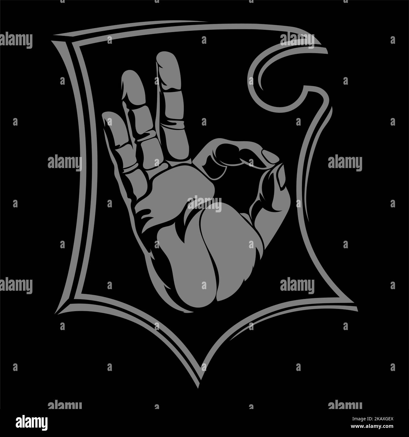 Okay sign. Vintage vector illustration of human hand showing okay sign ...