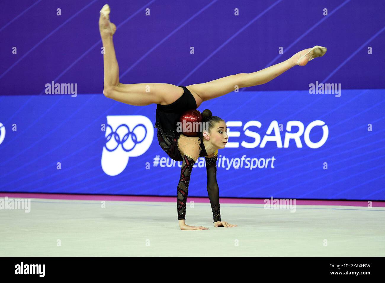 Rhythmic gymnast Yeva Meleshchuk of Ukraine performs her ball routine ...