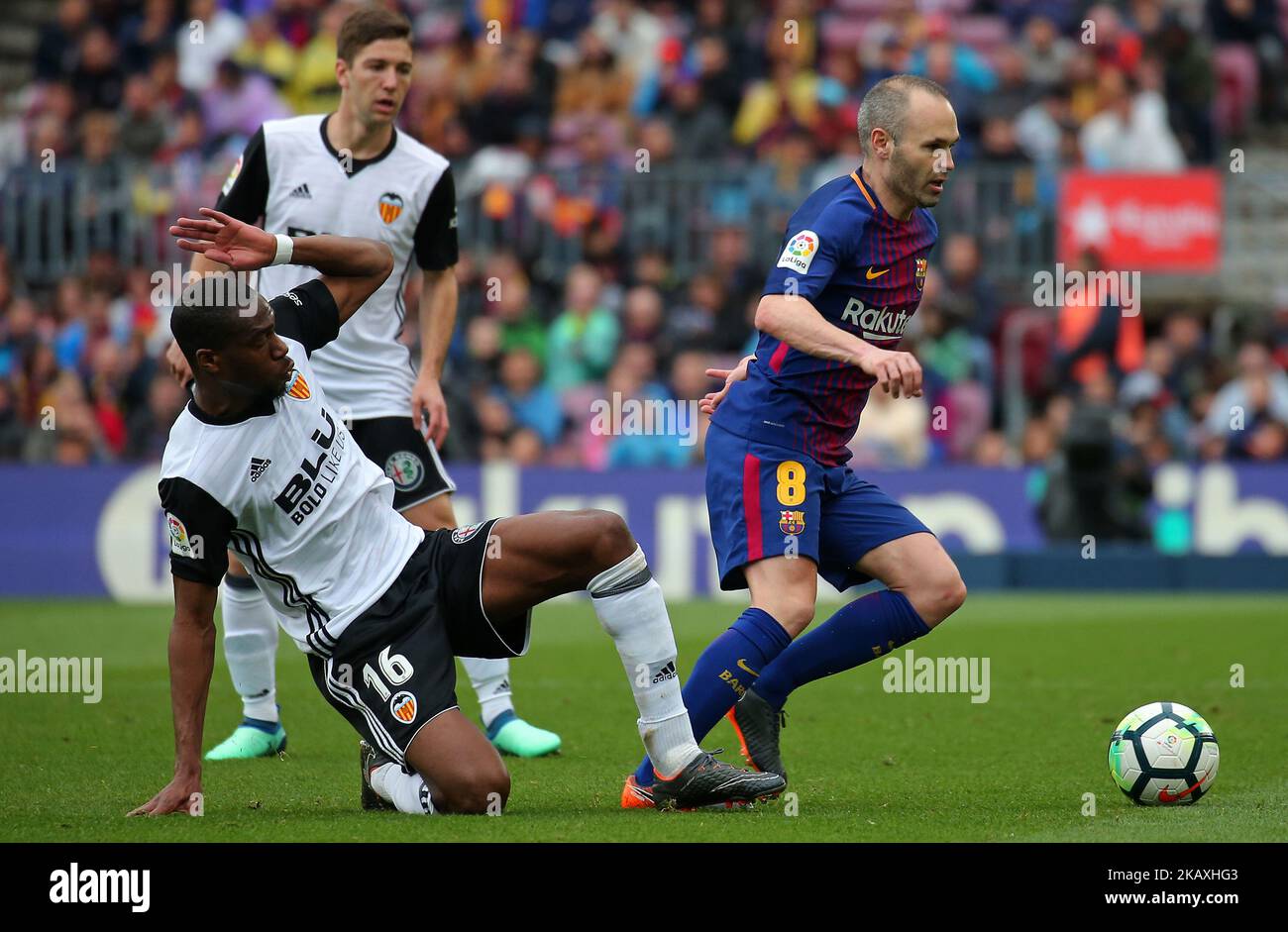 Geoffrey Kondogbia and Andres Iniesta during the match between FC ...