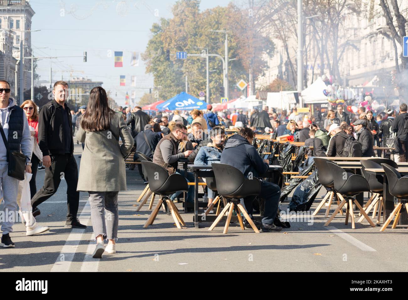 Chisinau, Moldova - October 15, 2022: People walk along Stefan cel Mare ...
