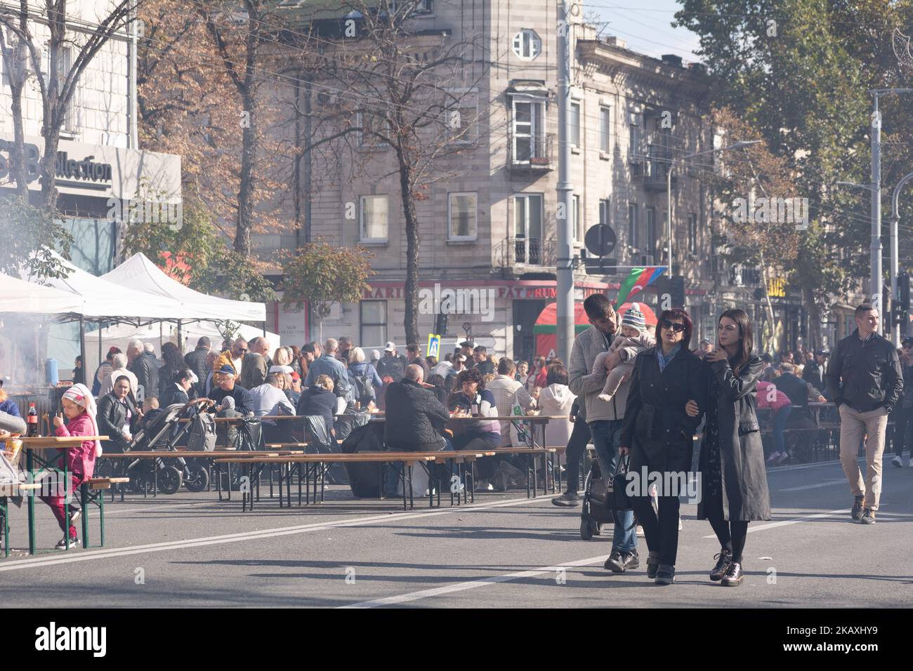 Chisinau, Moldova - October 15, 2022: People walk along Stefan cel Mare ...