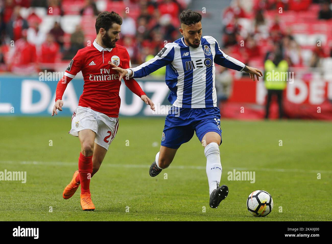 SL Benfcas Forward Rafa Silva from Portugal (L) and FC Porto Defender Alex Telles from Brazil (R ...