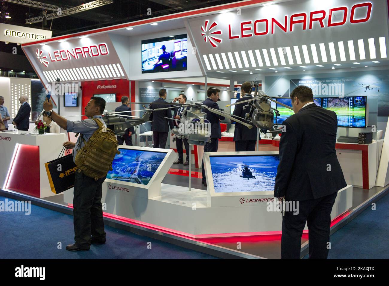 Exhibition booth of Italian company, Leonardo S.p.A is seen during the ...