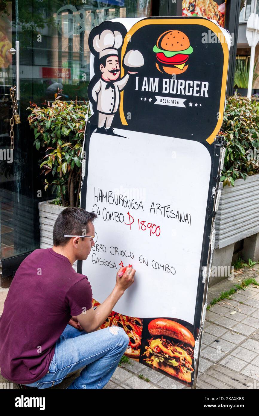 Bogota Colombia,El Chico Carrera 11,I Am Burger manager writing menu ...