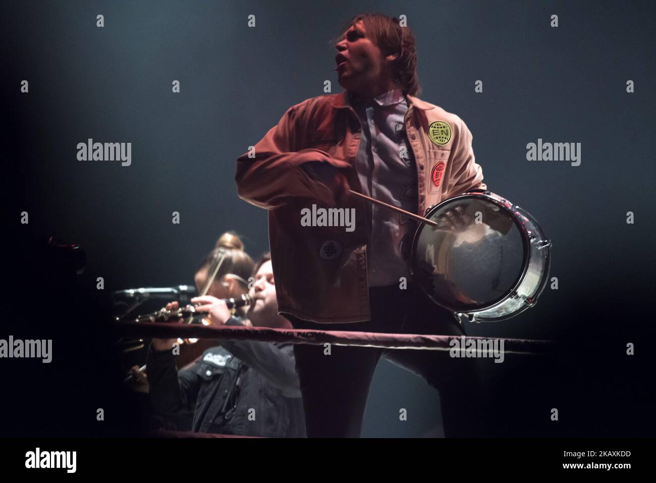 Canadian indie rock band Arcade FIre is pictured on atage as they ...