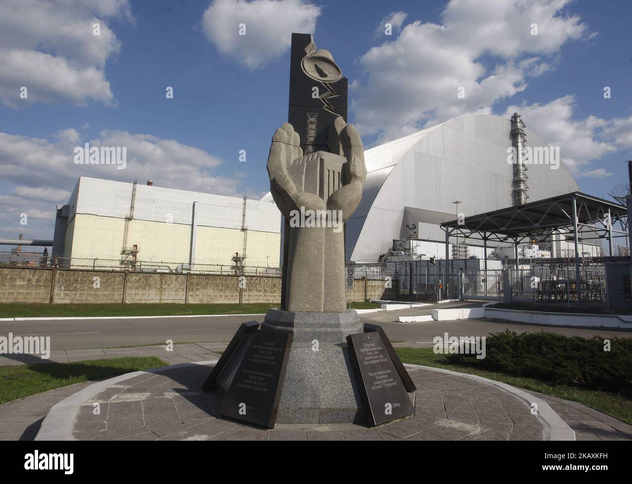A general view of the new Safe Confinement over the 4th block of the ...
