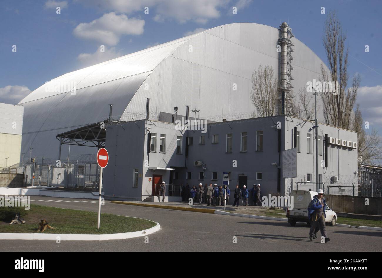 A general view of the new Safe Confinement over the 4th block of the ...