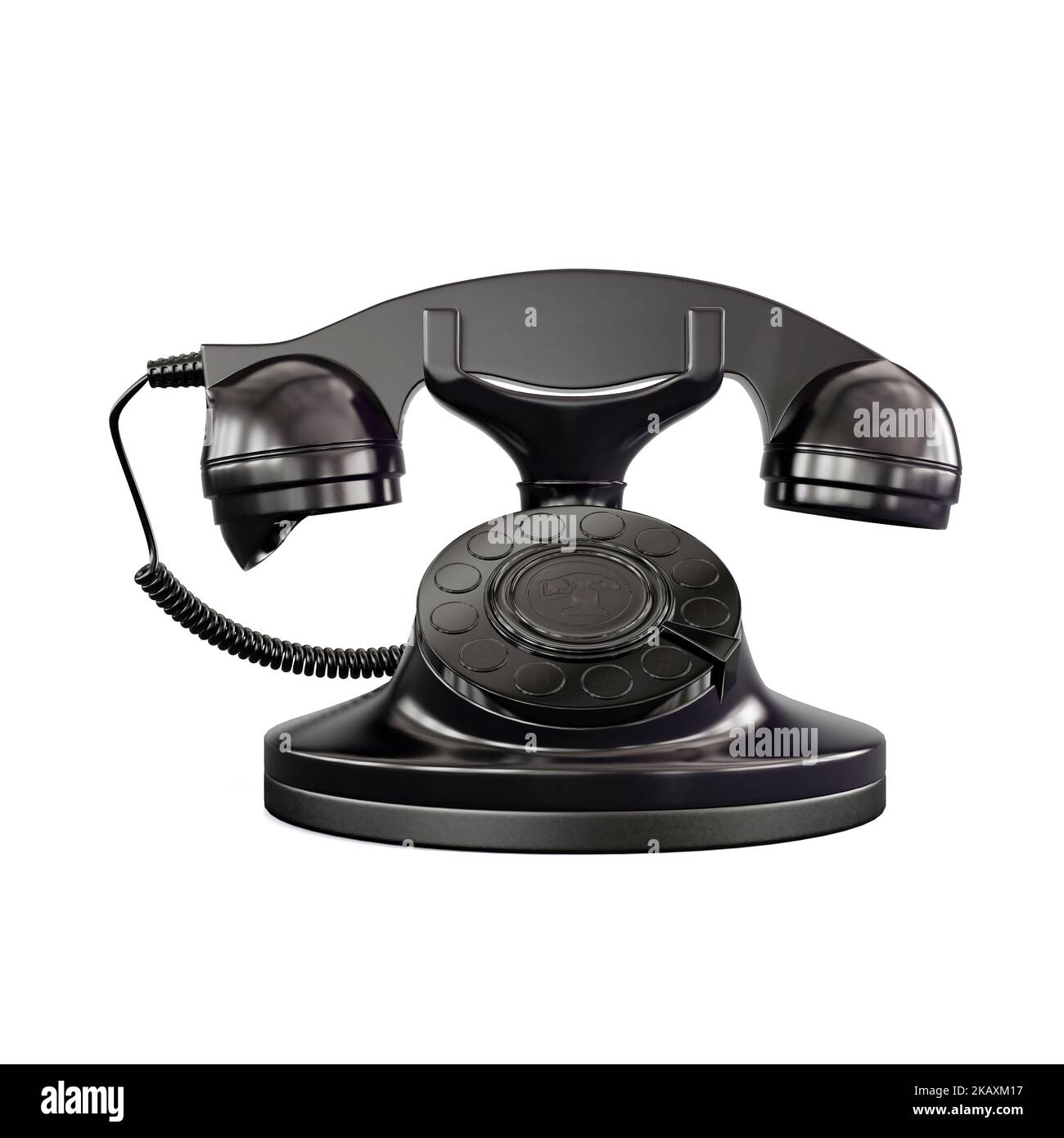 A 3D render of a vintage wired phone isolated on a white background ...