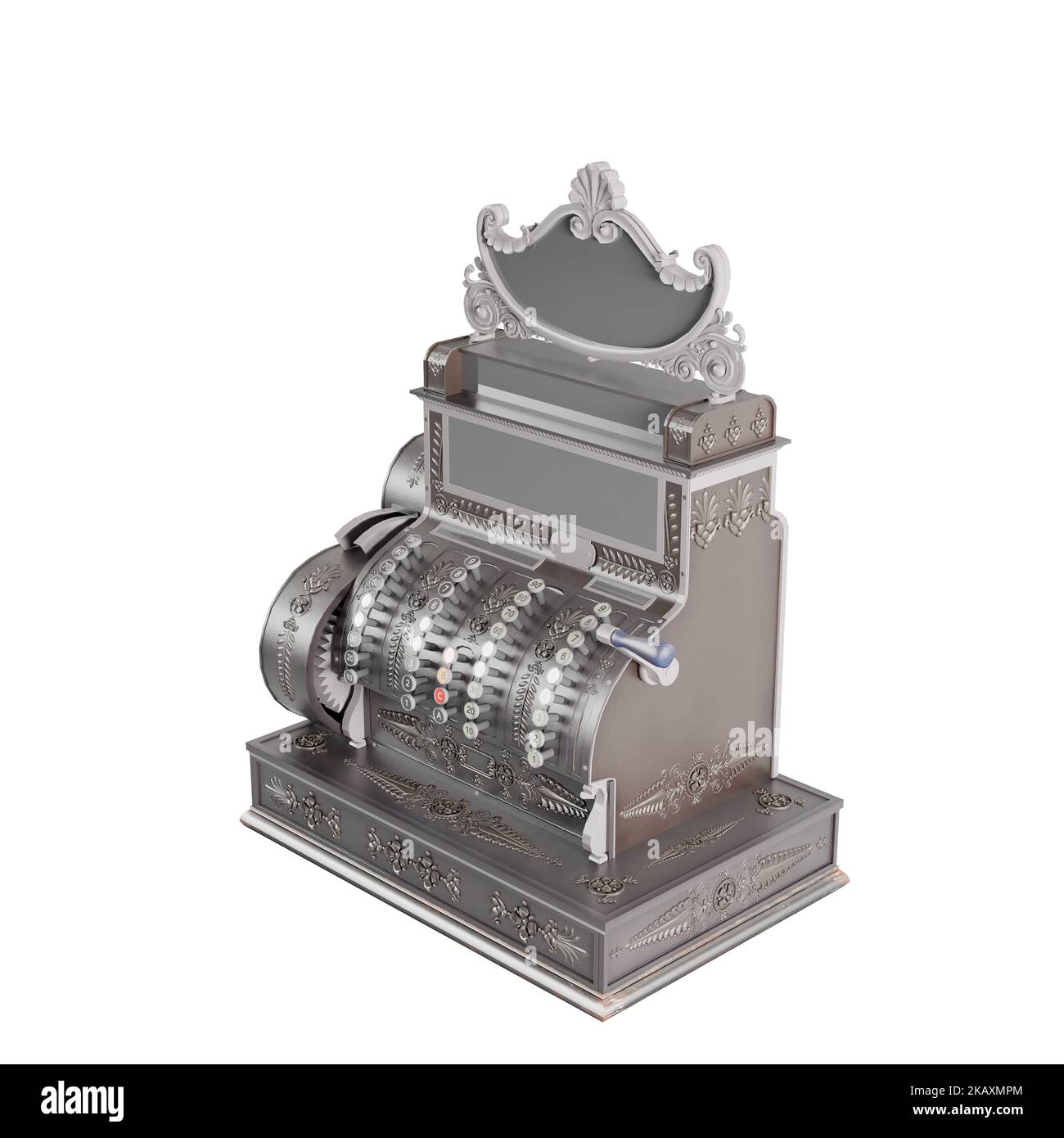 A 3D rendered illustration of a vintage cash register isolated on a ...