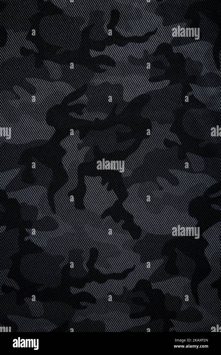 Camouflage pattern. Trendy dark gray camouflage fabric. Military ...