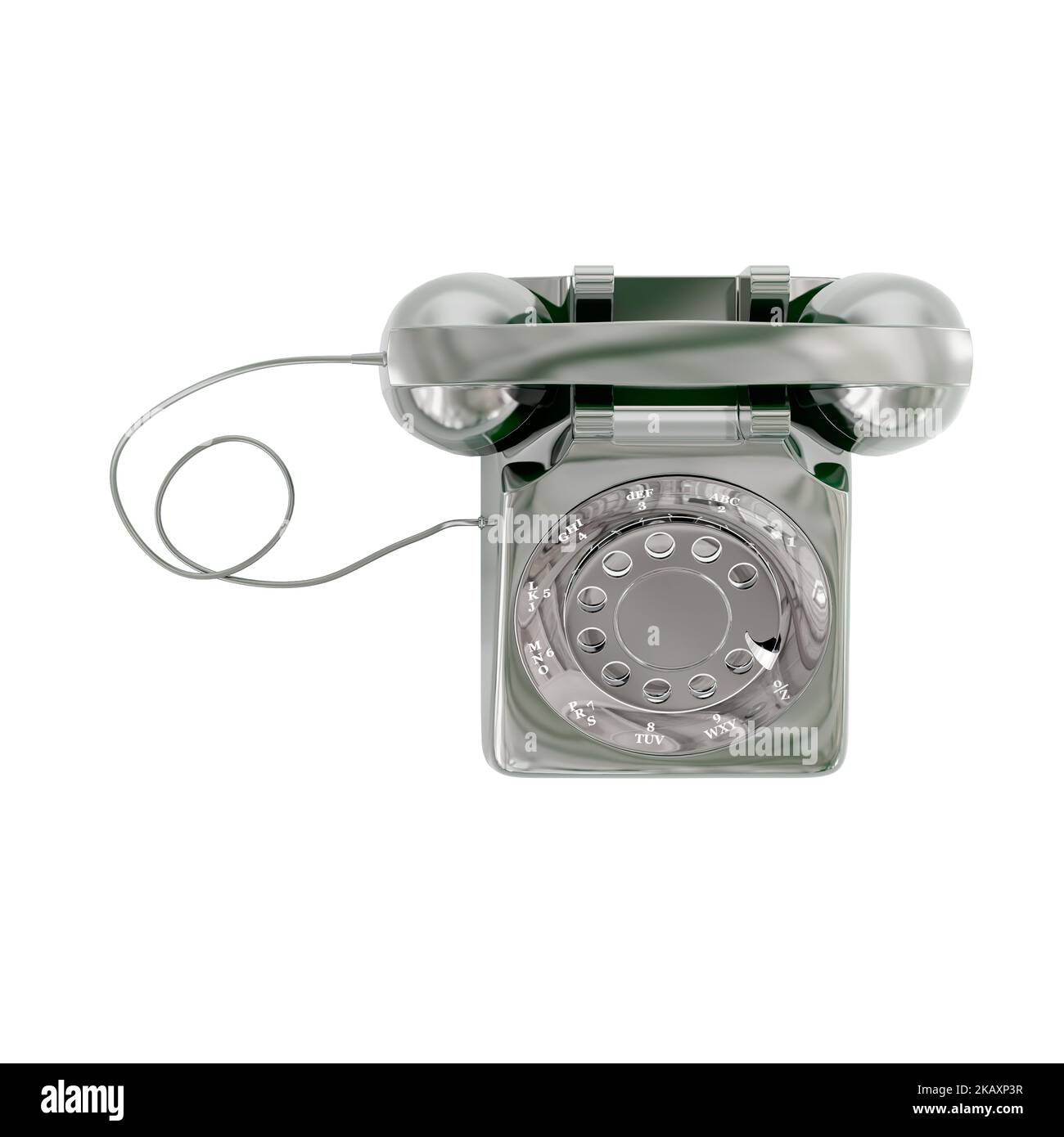 A 3D render of a vintage wired phone isolated on a white background ...