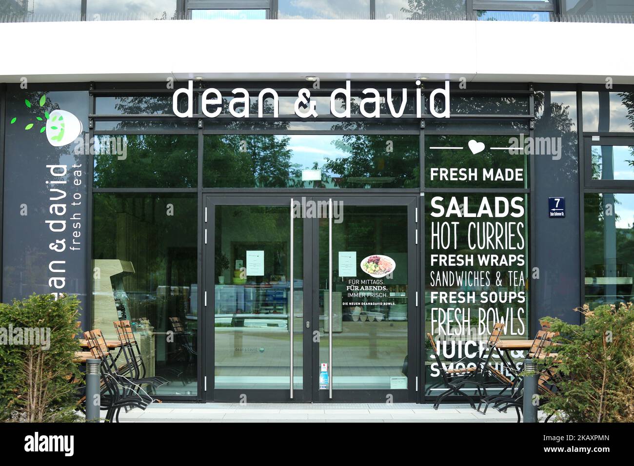 The logo of the fast-casual-chain Dean & David is seen in Munich ...