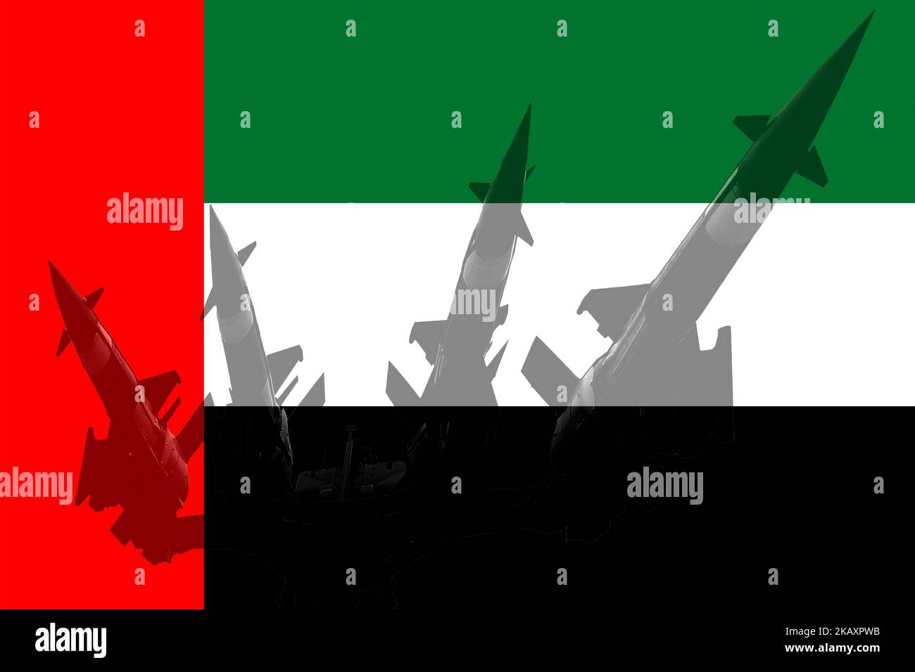 anti-aircraft missile defense system against the background of the flag ...