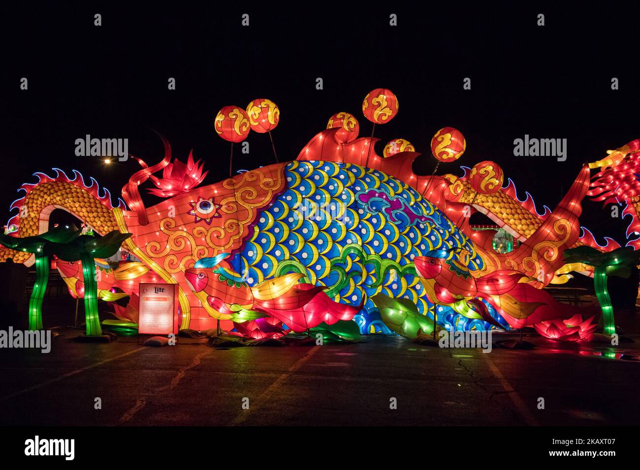The Dragon Lights exhibit installation is seen outside of Soldier Field ...