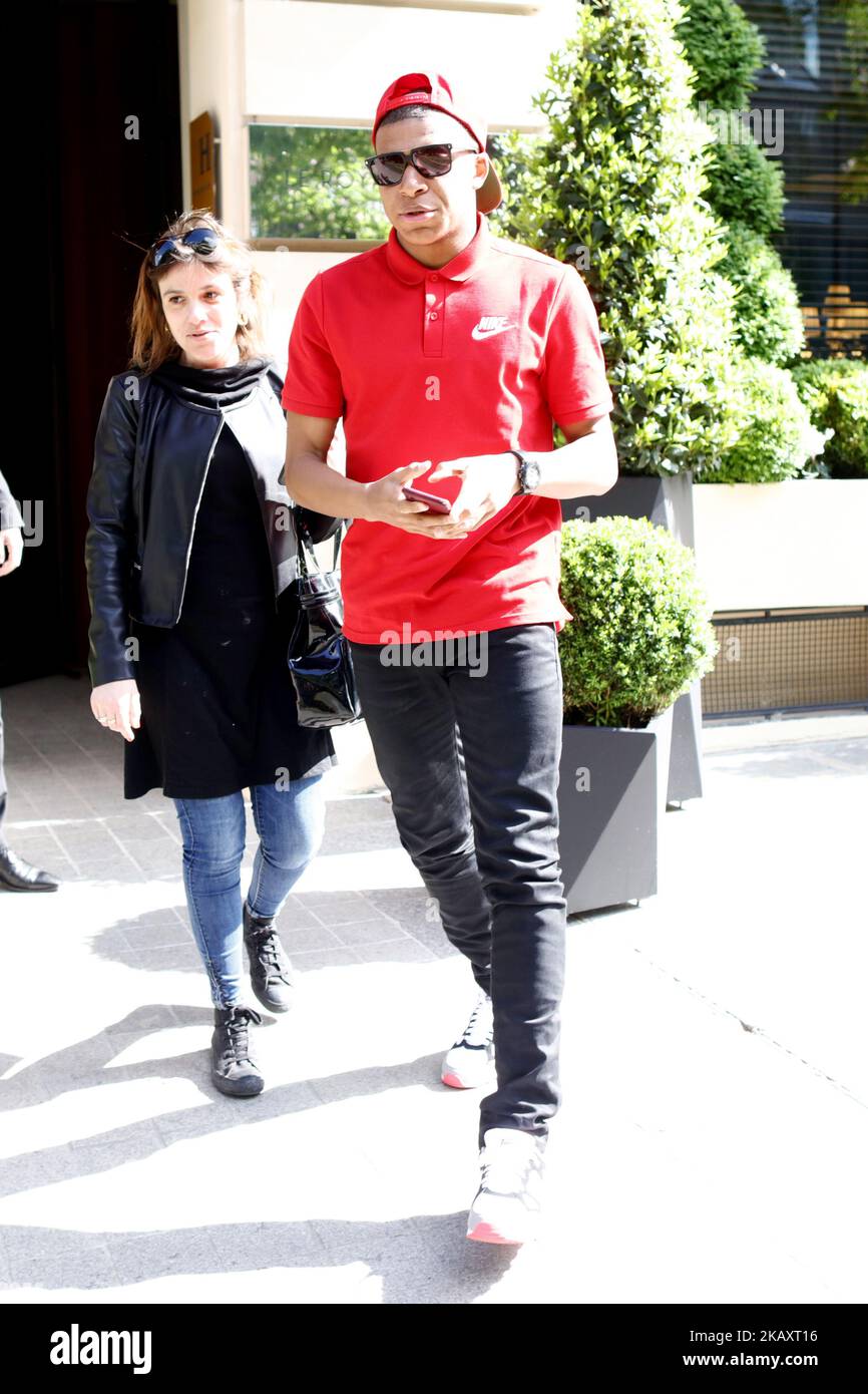 Kylian Mbappe seen leaving the Royal Monceau hotel in Paris, France, on ...
