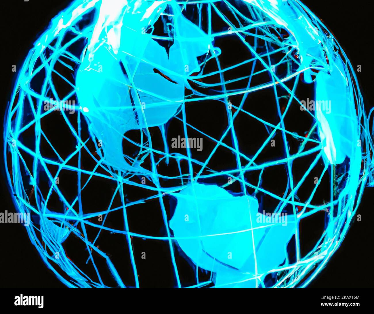 An illustration of blue earth on globe wireframe network mesh Stock ...