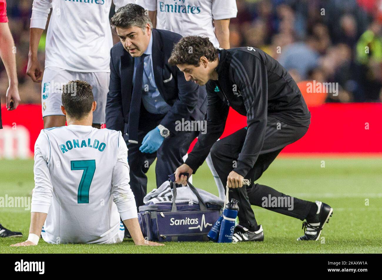Real Madrid forward Cristiano Ronaldo (7) injured during the match ...