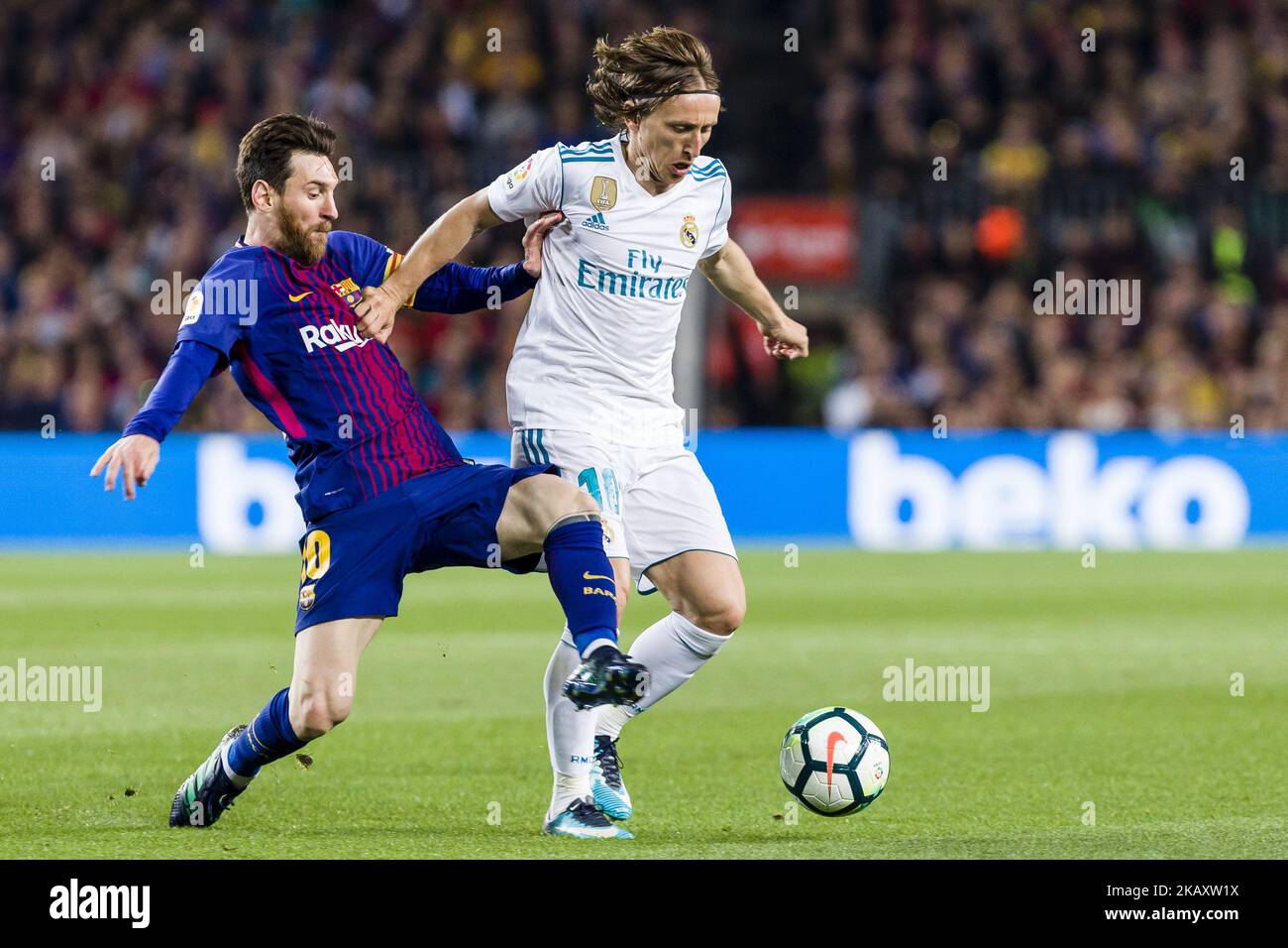 FC Barcelona forward Lionel Messi (10) and Real Madrid midfielder Luka ...