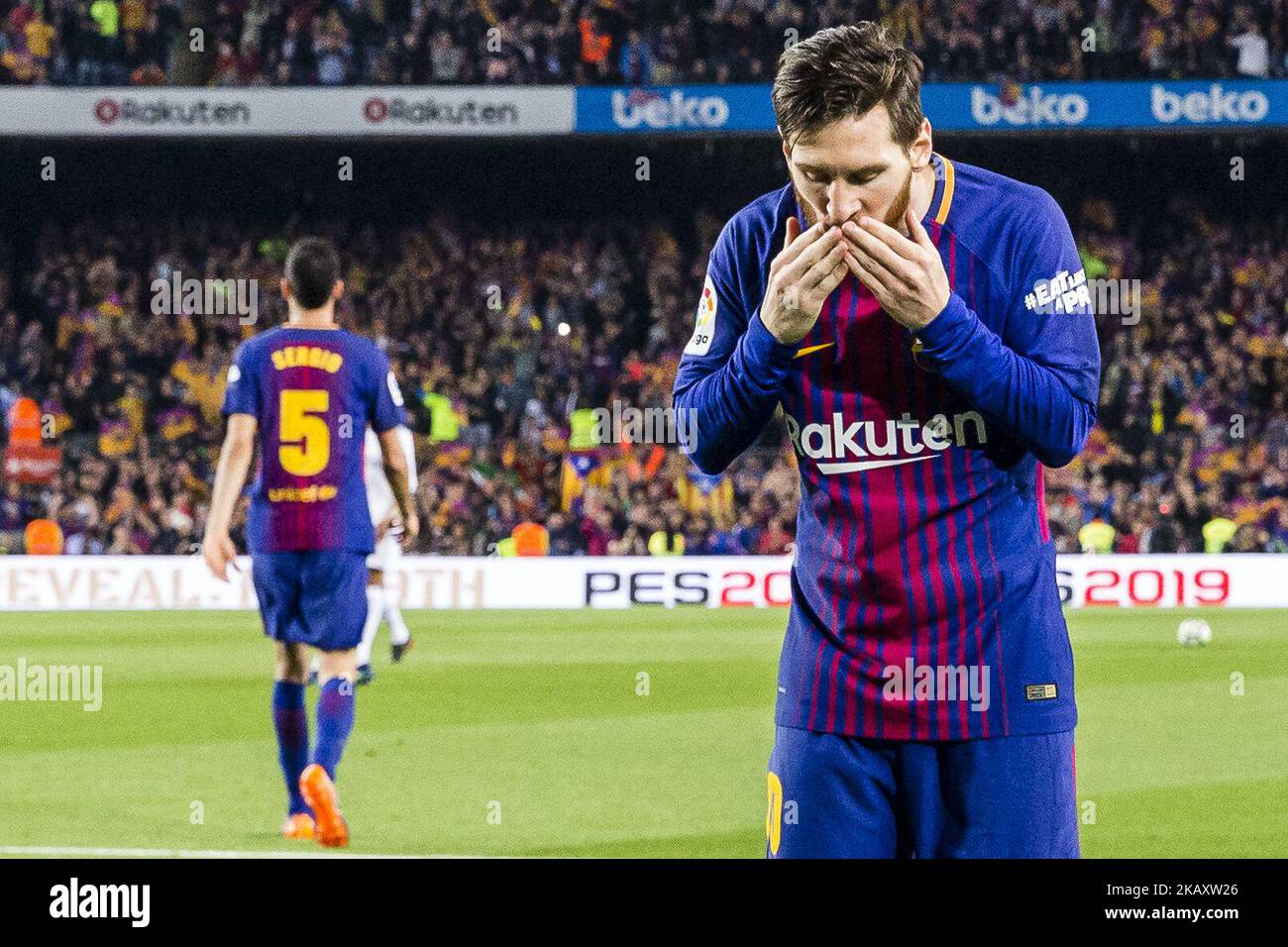 FC Barcelona forward Lionel Messi (10) celebrates scoring the goal ...