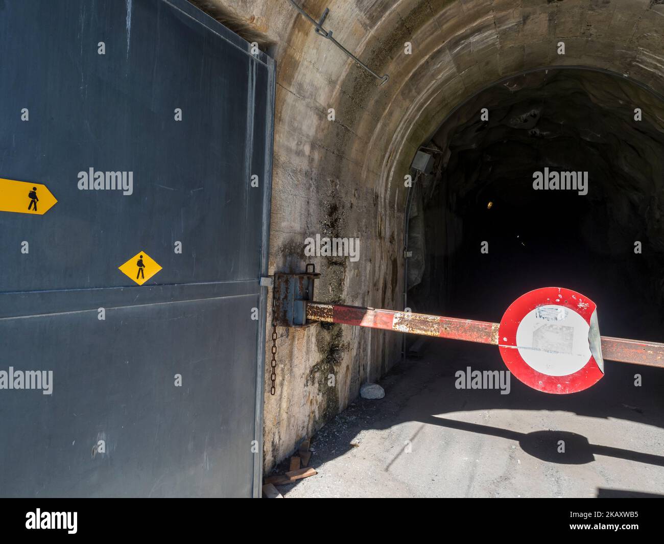 Hiking path along eastern shore of lake Emosson inside a tunnel, Lac de ...