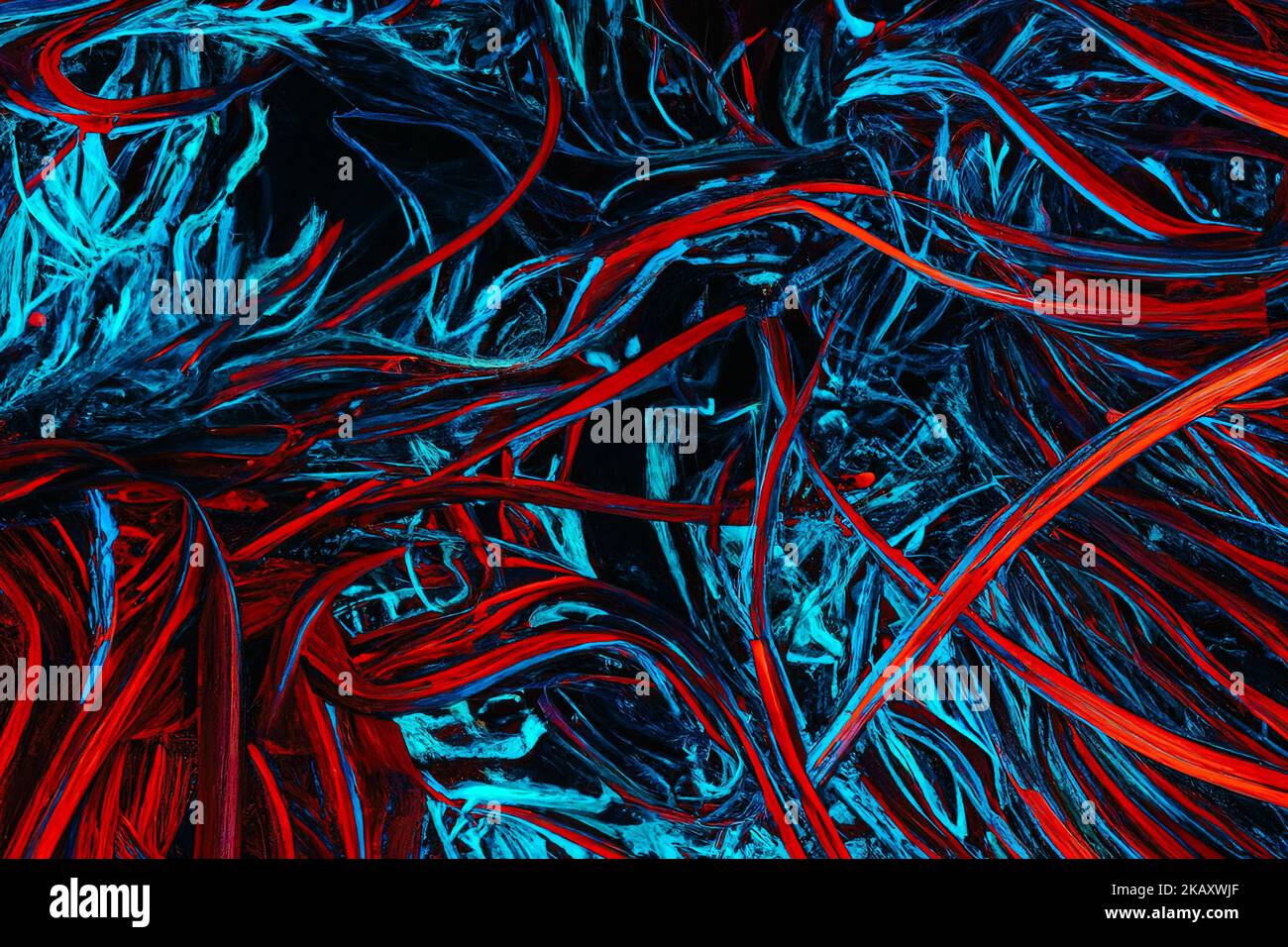 An abstract illustration of messy blue and red strings for a background ...