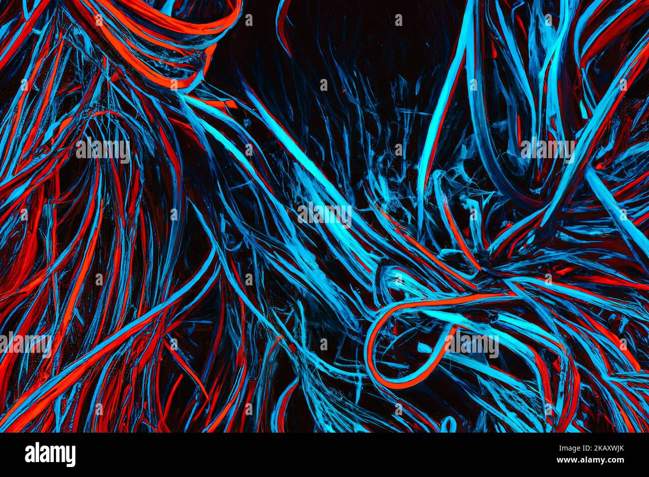 An abstract illustration of messy blue and red strings for a background ...