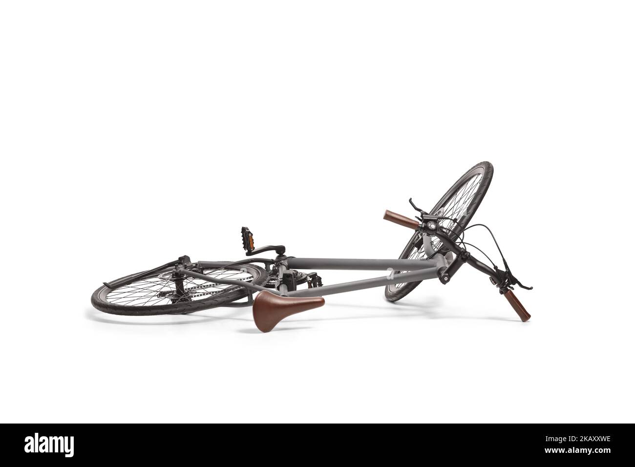 Bicycle falling on the ground isolated on white background Stock Photo ...