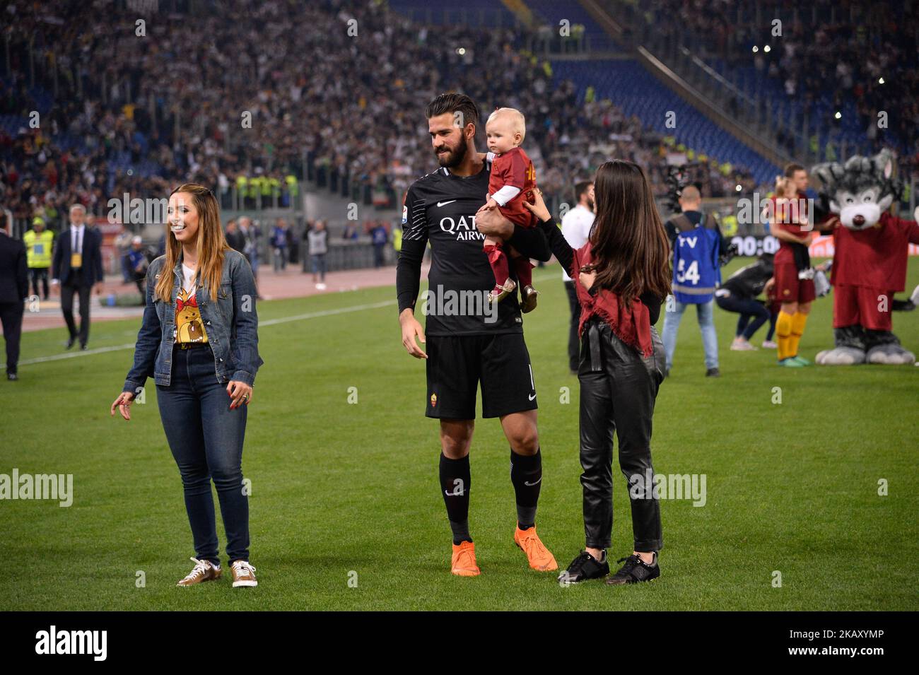 Alisson Becker with his daughter after the Italian Serie A football ...