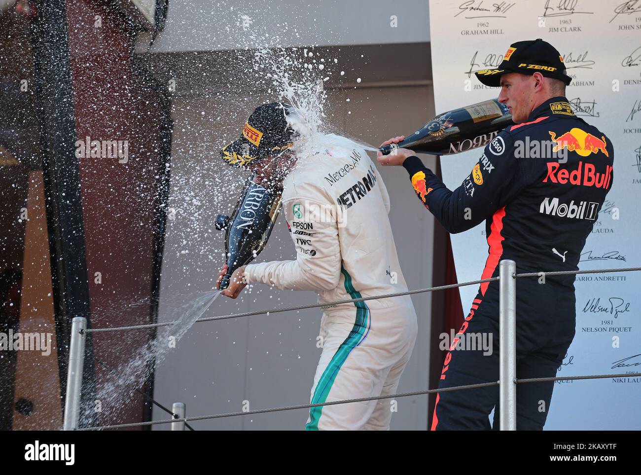 Lewis Hamilton, team Mercedes, and Max Verstappen, team Red Bull, in ...