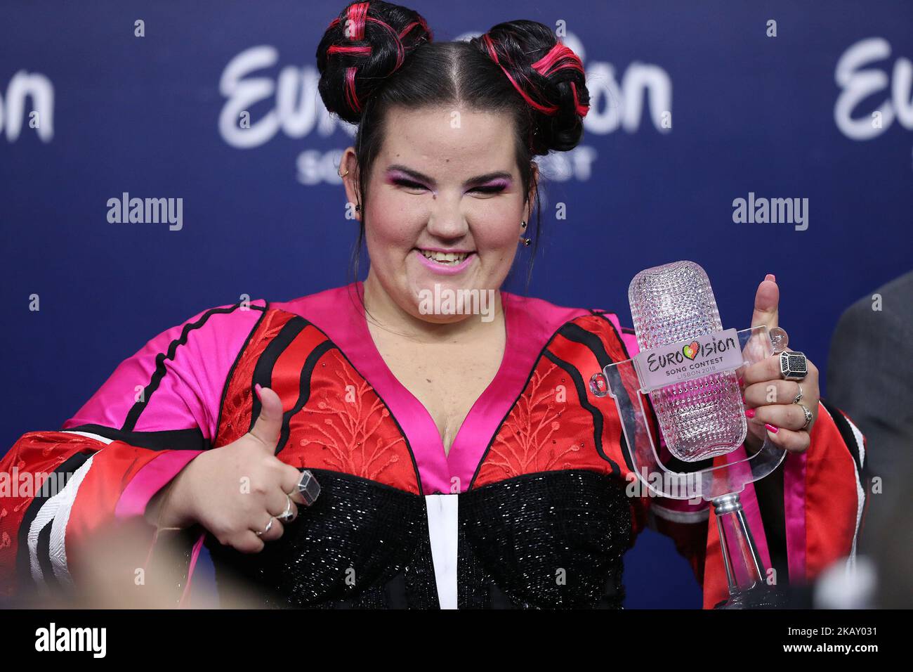 Winner singer Netta of Israel poses with the Trophy after winning the ...