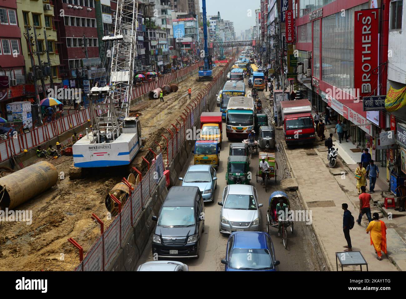 Bangladeshi labor works in Dhaka Mass Rapid Transit Development Project (MRT) in Dhaka Capital ...