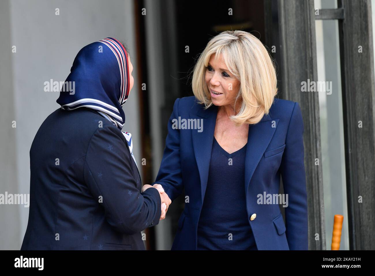 French first lady Brigitte Macron receives the mother of the Soldier ...