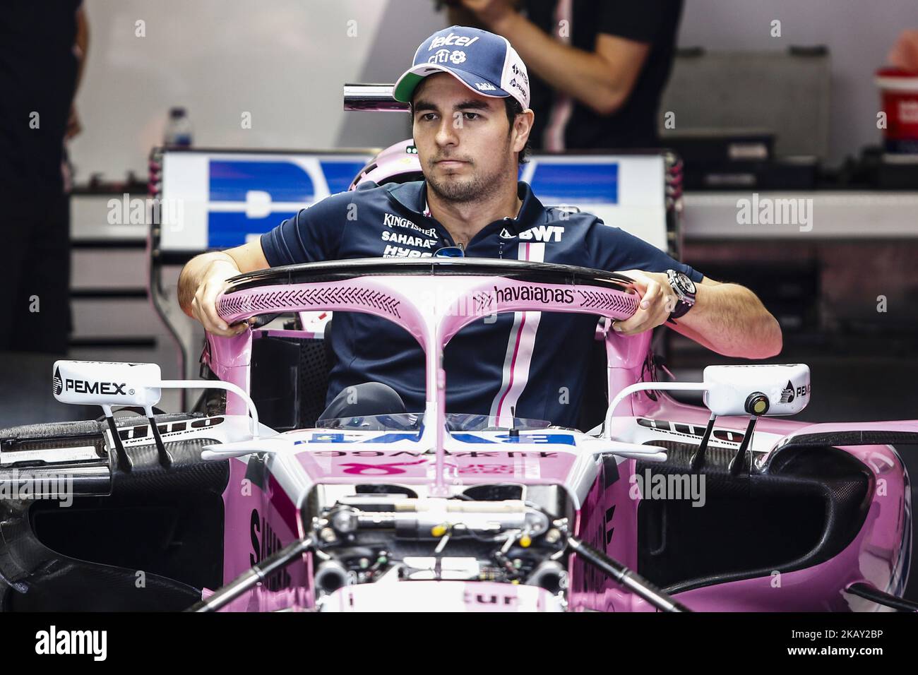 11 Sergio Perez from Mexico with Force India F1 VJM11 trying to get out ...