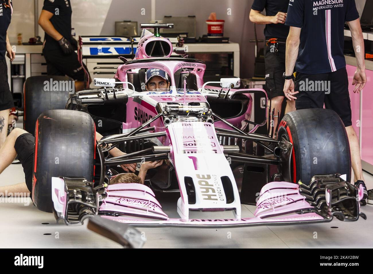 11 Sergio Perez from Mexico with Force India F1 VJM11 at the box into ...