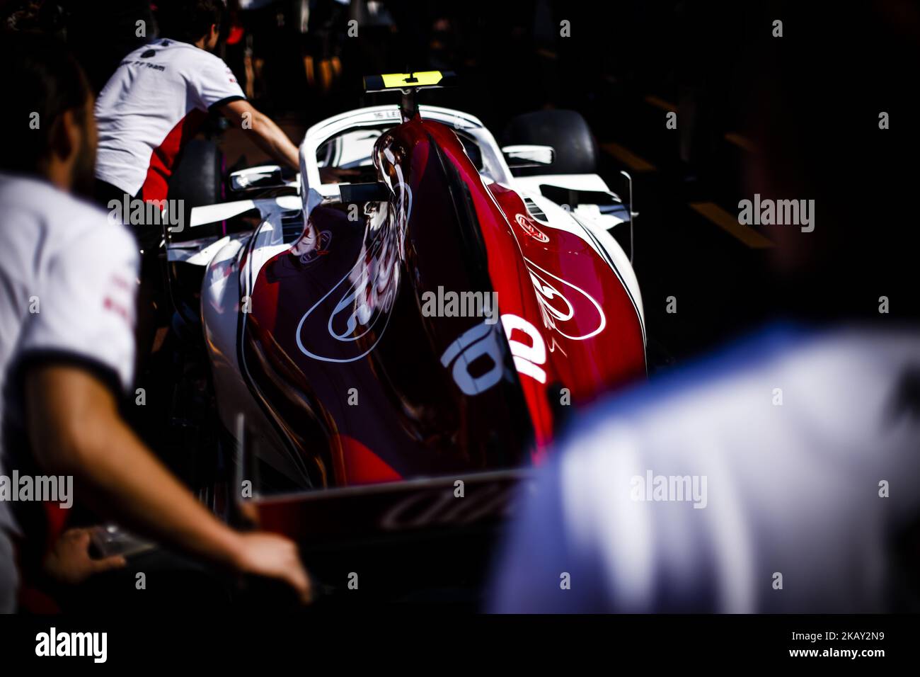 Mechanics pushing 16 Charles Leclerc from Monaco with Alfa Romeo Sauber ...