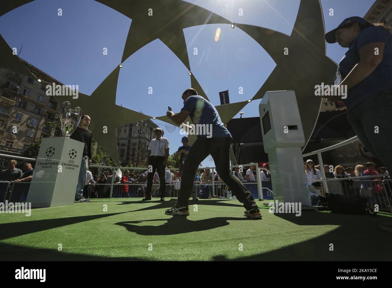 Real Madrid and Liverpool FC fans and supporterstake pictures in front ...
