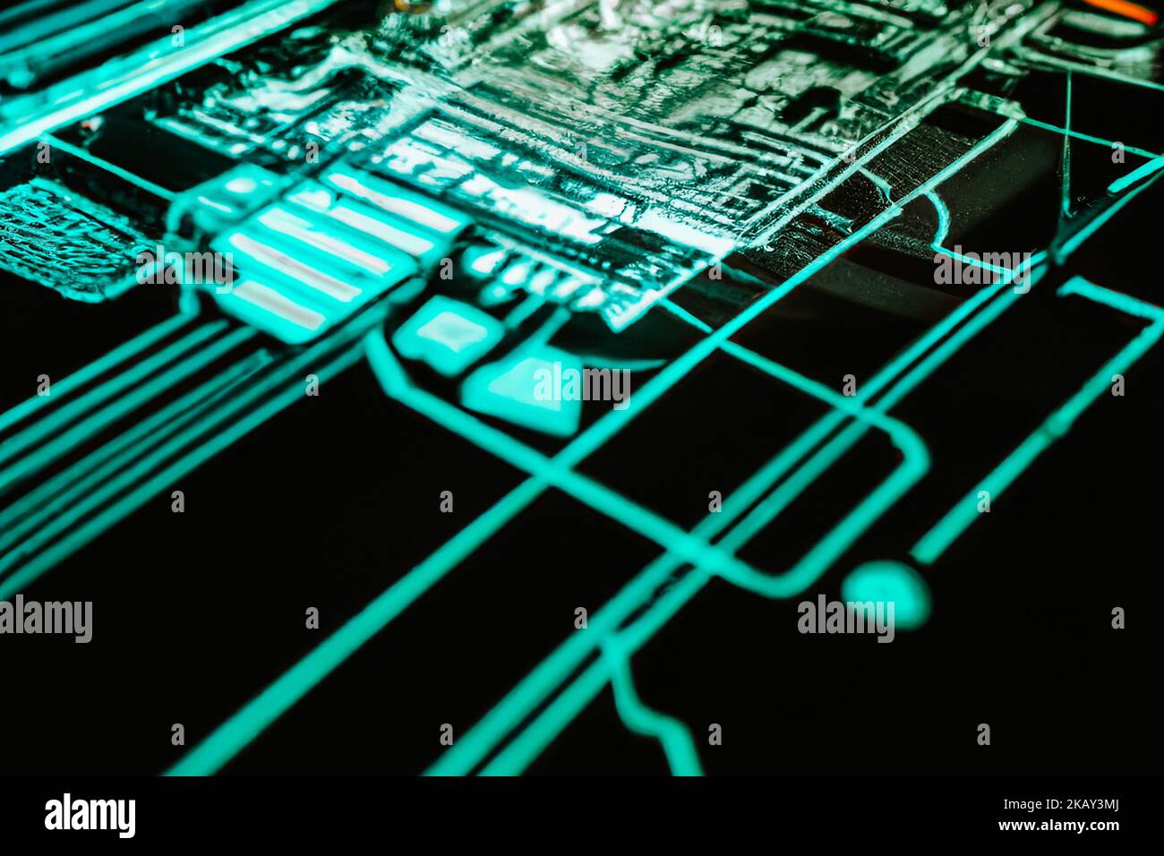 The AI generated neon green light computer chip system background Stock ...