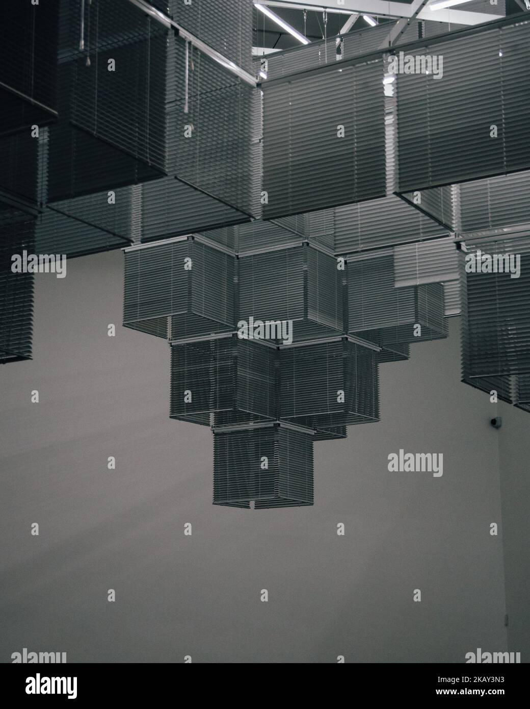 The vertical view of modern interior decoration with led lights and ...