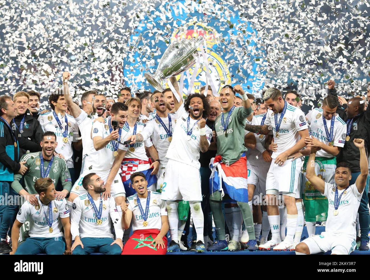 Marcelo of Real Madrid lifts the trophy during the UEFA Champions ...