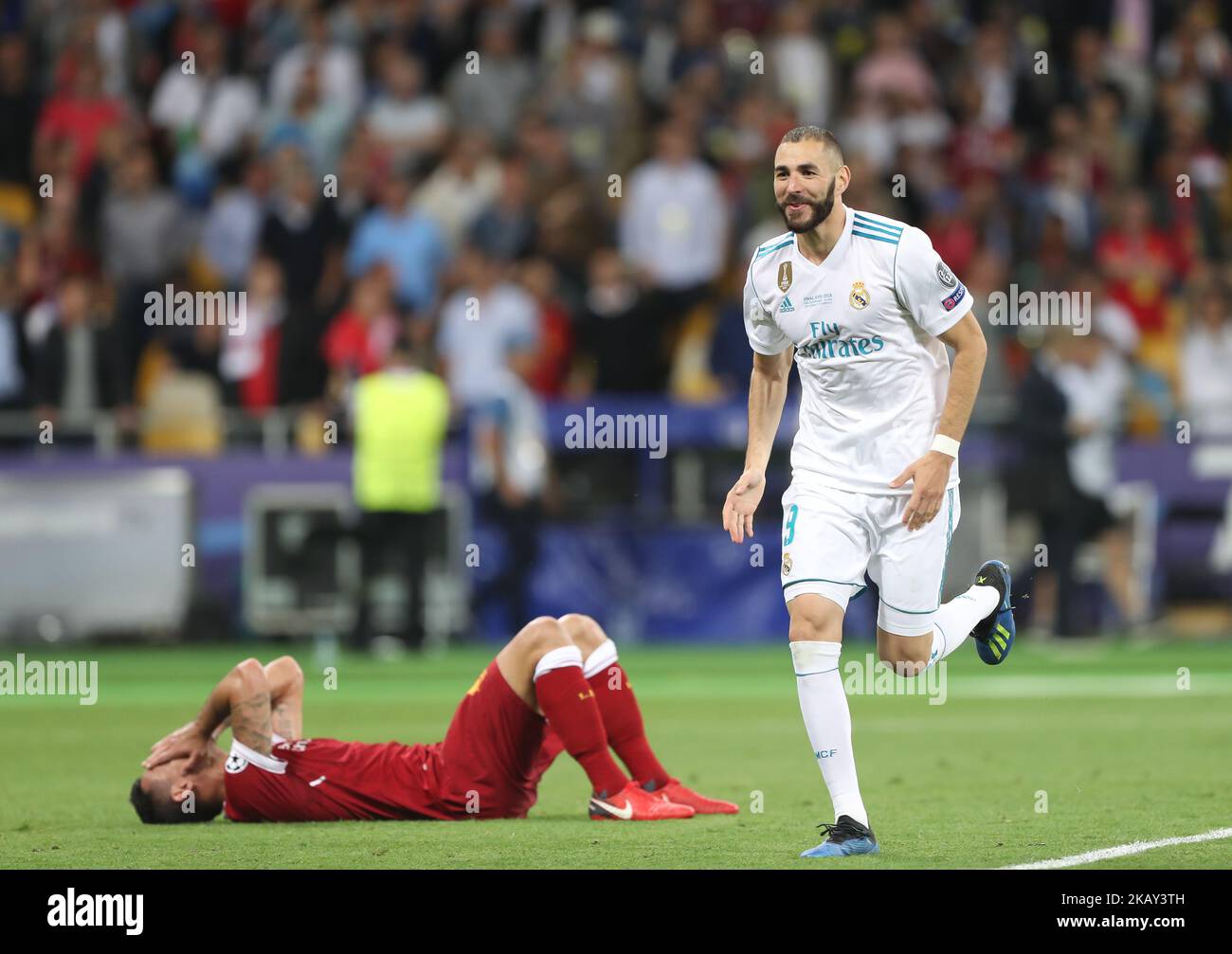 Karim Benzema of Real Madrid celebrates scoring a goal during the UEFA ...