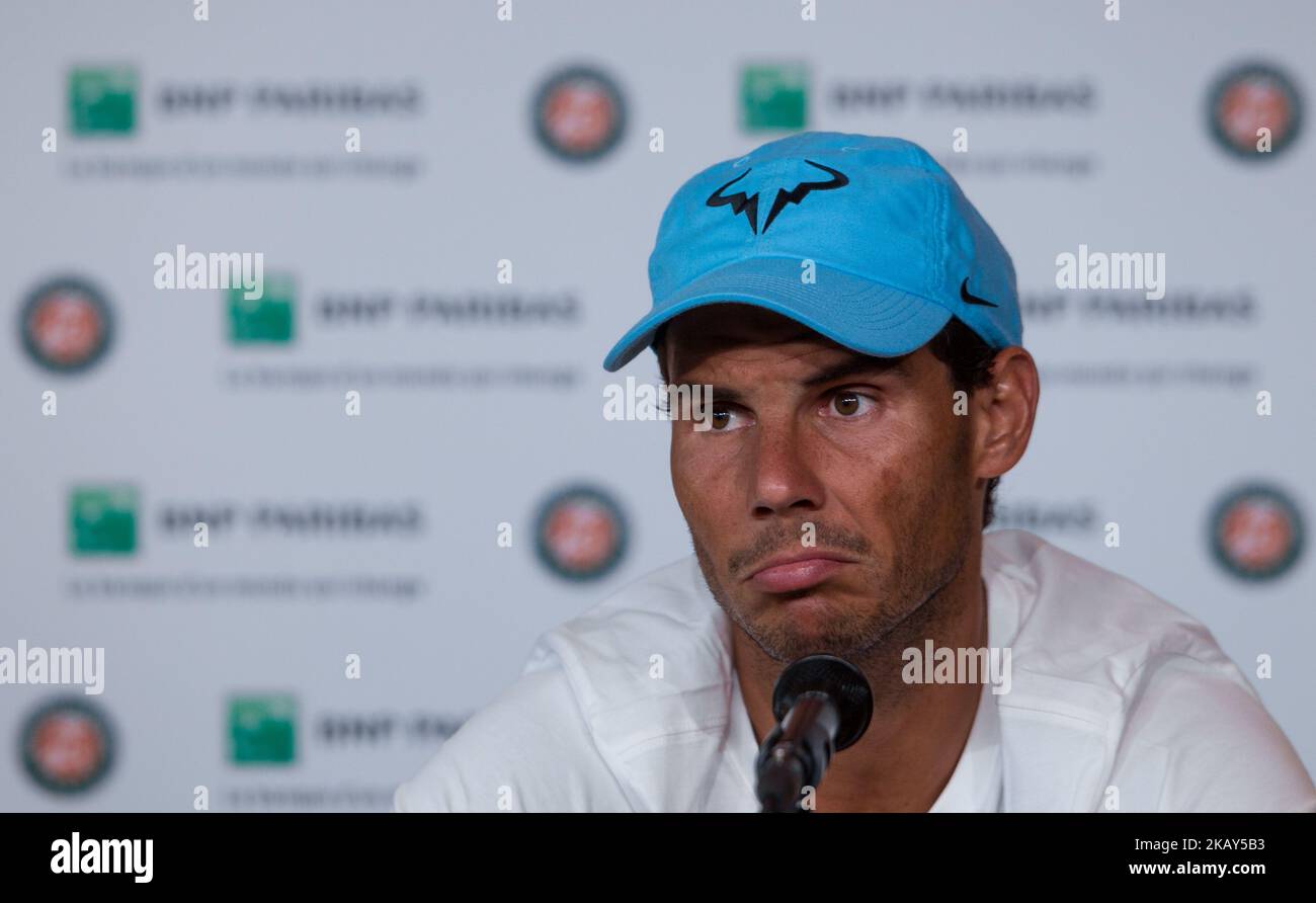 Rafael Nadal of Spain gives an interview aftre his match at the second ...