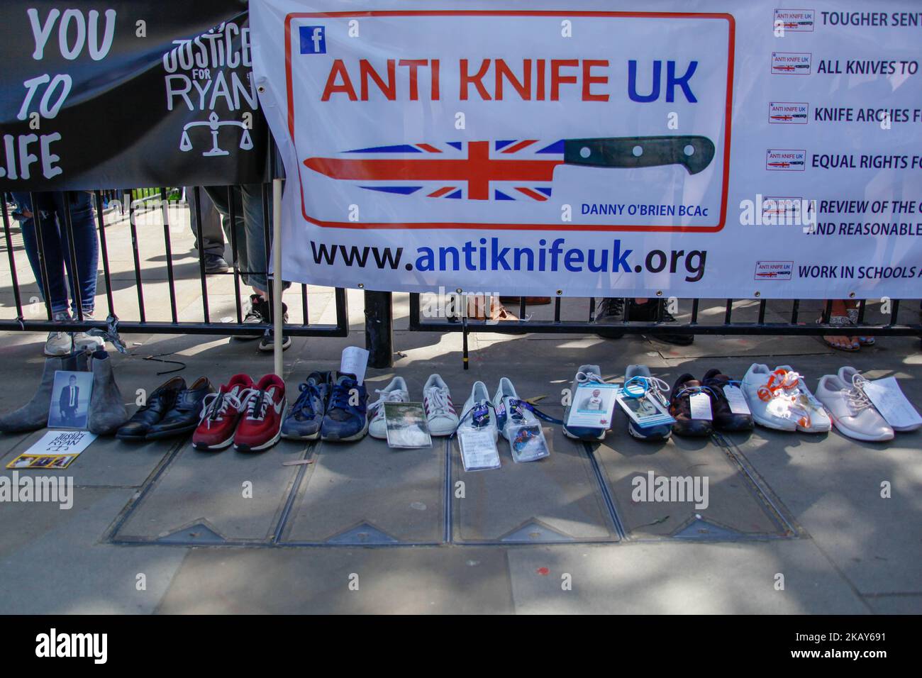 Shoes of Knife-Crime Victims on display at the Protest. Friends and ...