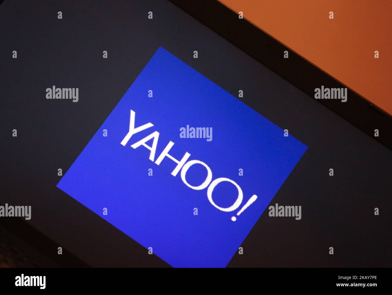 The logo of Yahoo is seen on a screen. (Photo by Alexander Pohl ...