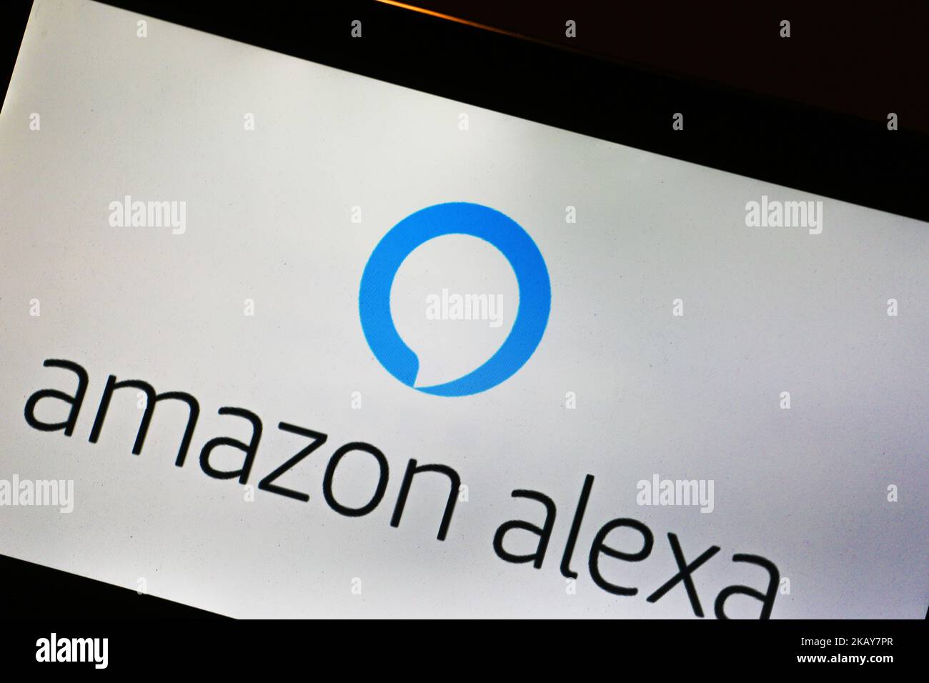 The logo of Amazon Alexa is seen on a screen. (Photo by Alexander Pohl ...