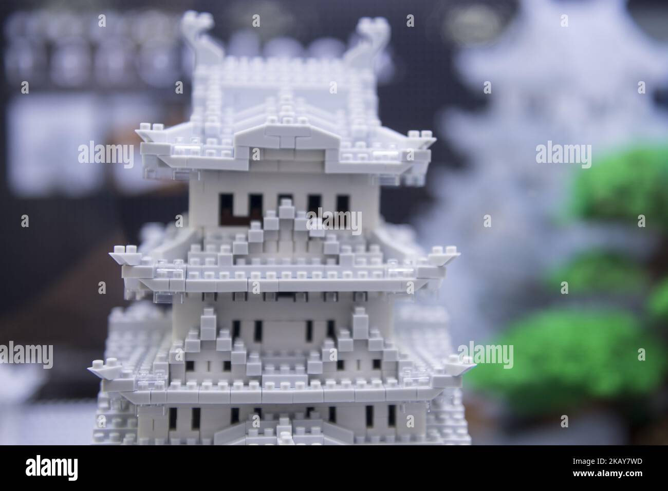 Japanese temple created using Kawada Co.'s nanoblock stands on display ...