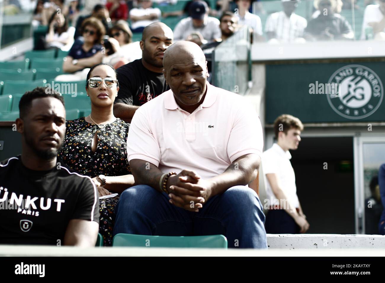 Mike Tyson attends the tennis match game during the Roland Garros ...