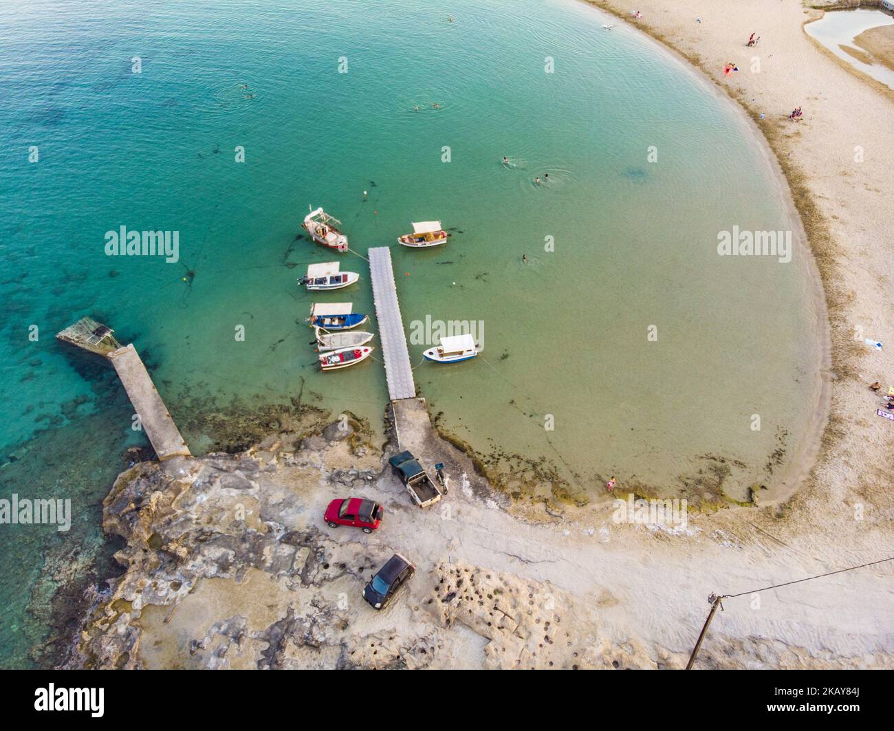Aerial images of Stavros beach, Crete Island, Greece, on 3 June 2018 ...