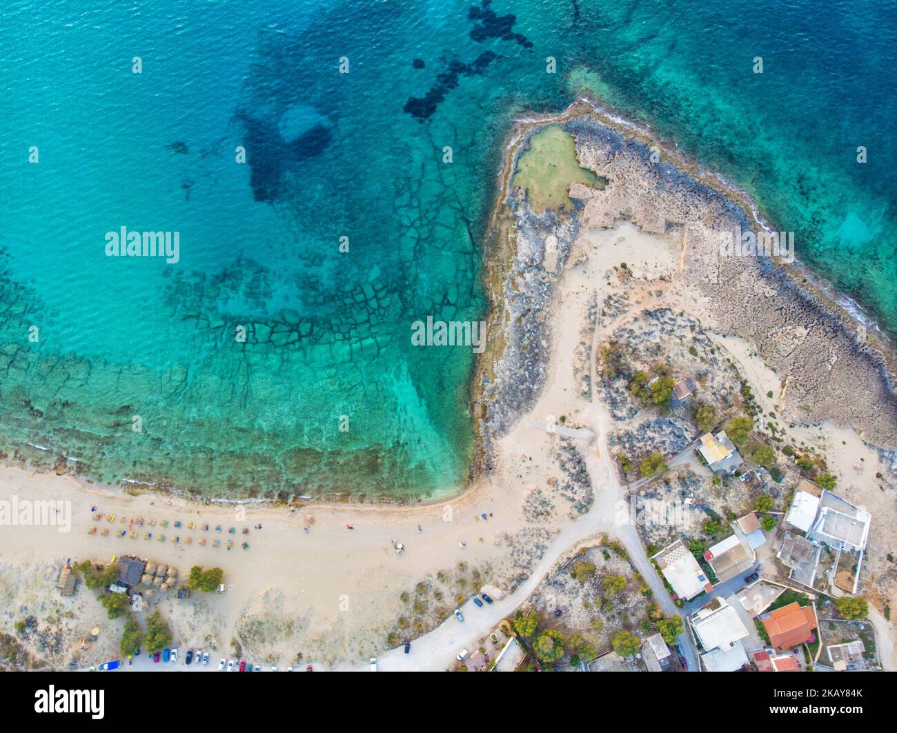 Aerial images of Stavros beach, Crete Island, Greece, on 3 June 2018 ...