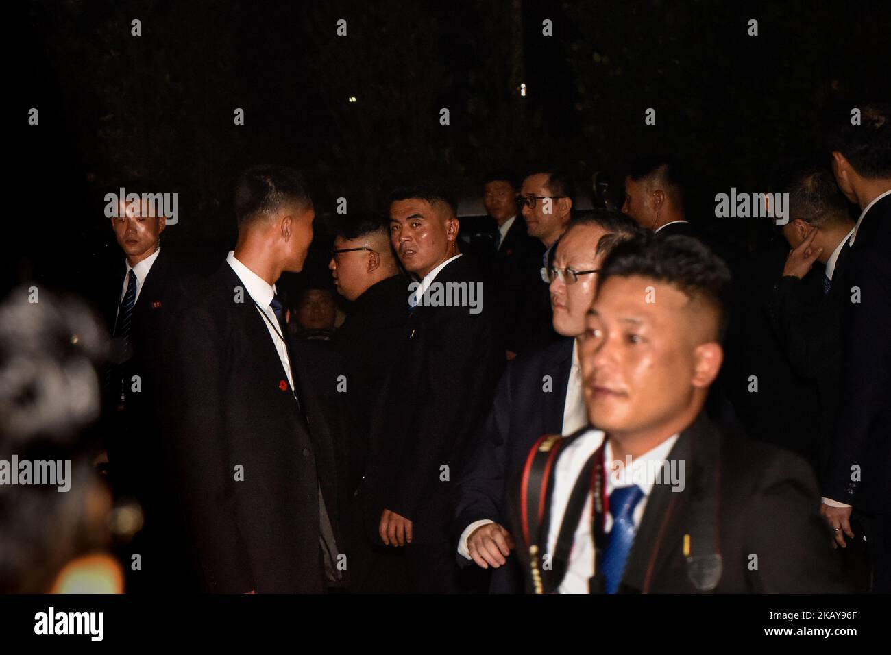 Supreme Leader of North Korea, Kim Jong Un (3rd from left) leaves the ...