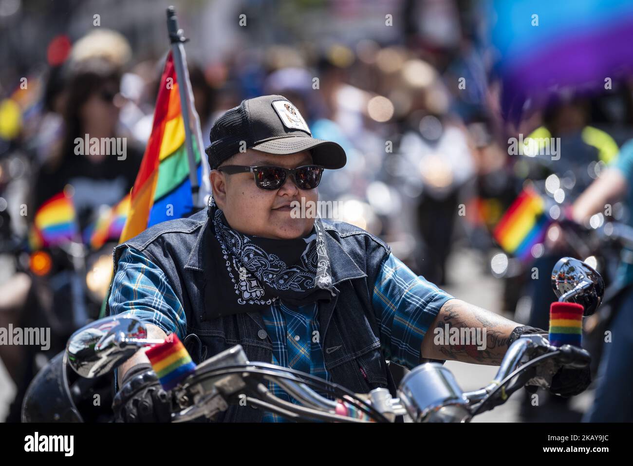 Partipants with the motorcycle club, Dykes on Bikes, embrace during the ...